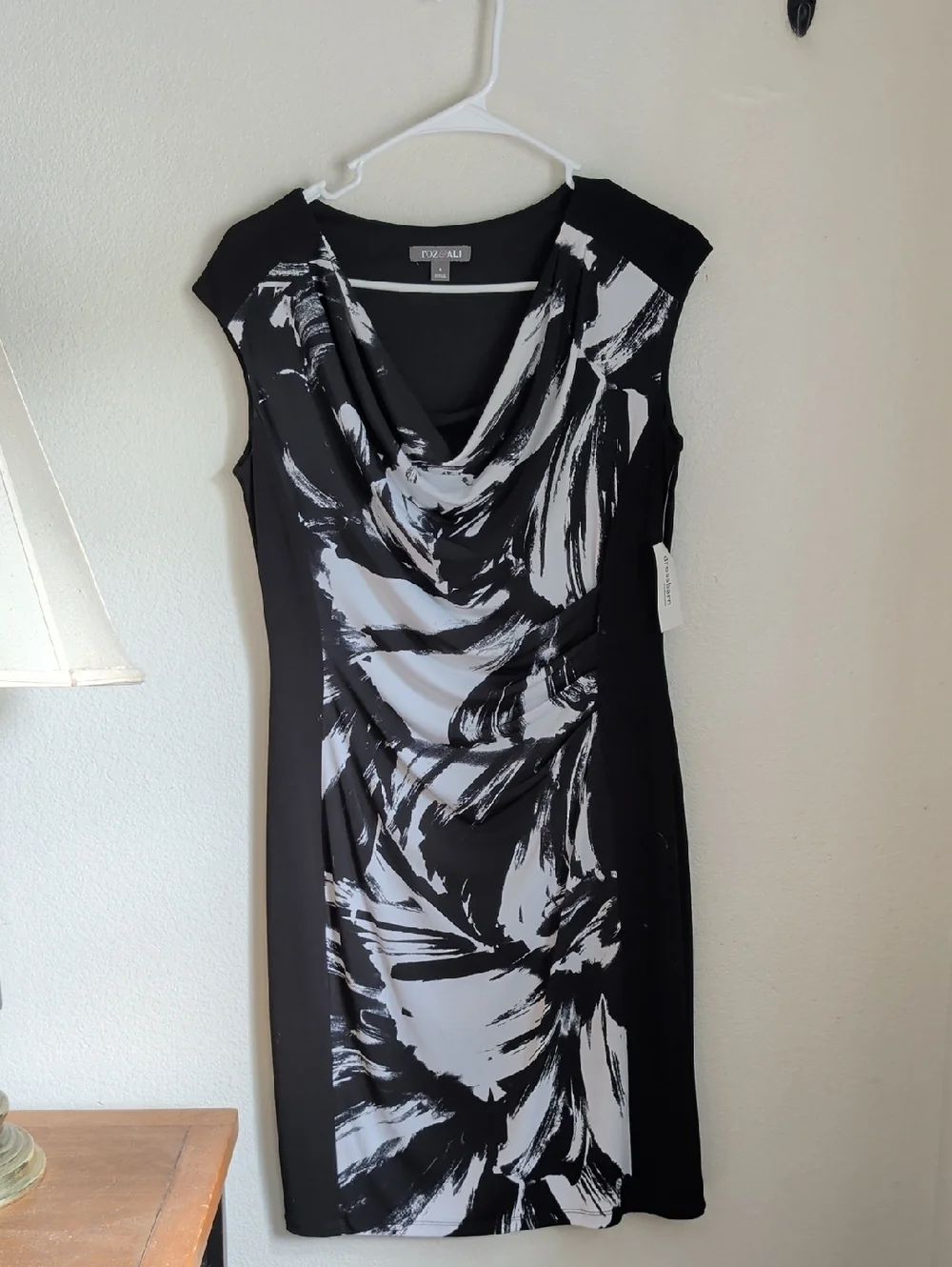 Roz & Ali | Dresses | Black And White Draped Cowl Midi Dress | Poshmark